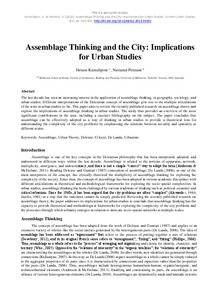 Assemblage thinking and the city: Implications for urban studies -ORCA